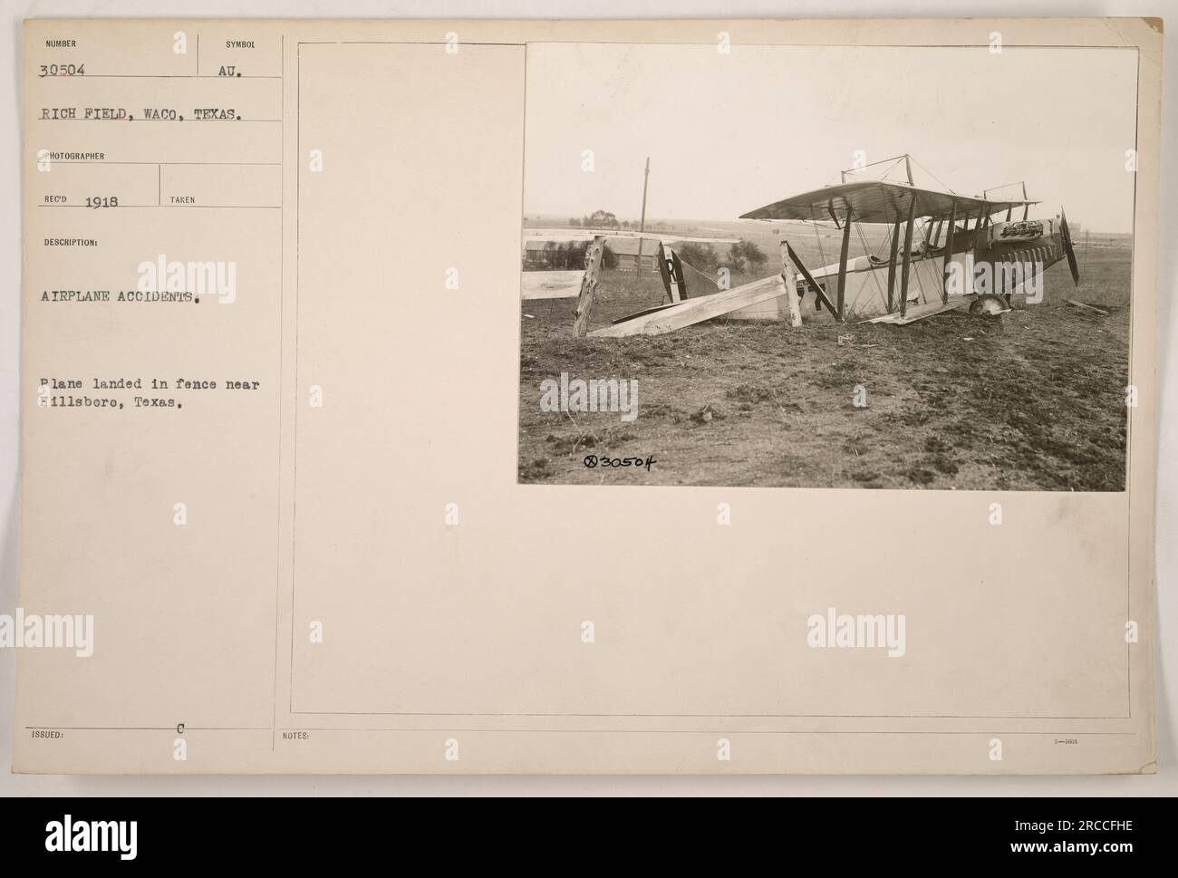 The photograph (111-SC-30504) captures an airplane accident that ...