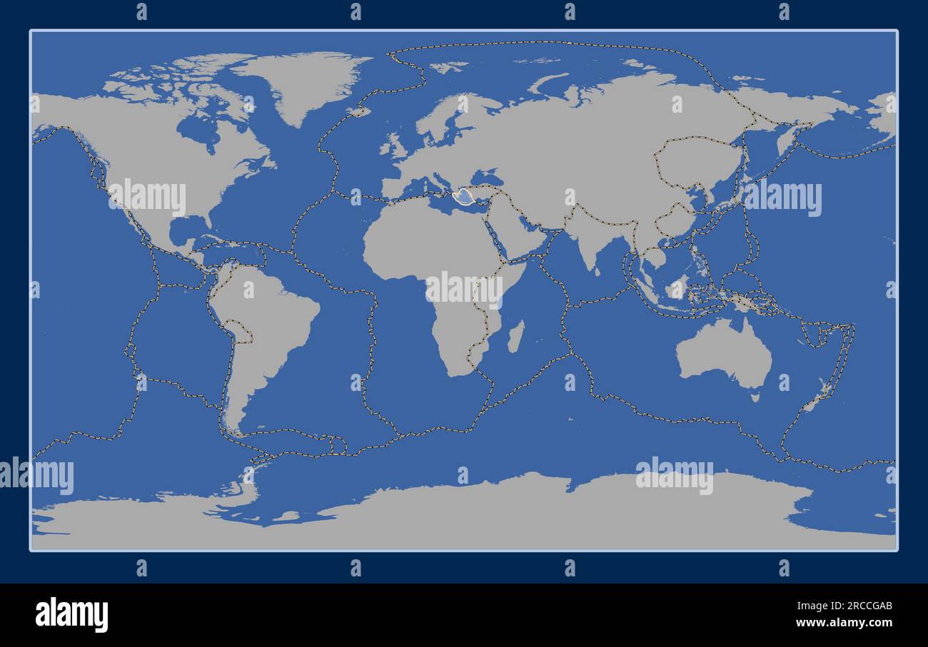 Shape of the Aegean Sea tectonic plate on the solid contour map in the ...