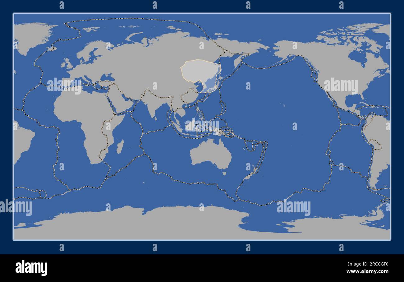 Shape of the Amur tectonic plate on the solid contour map in the ...