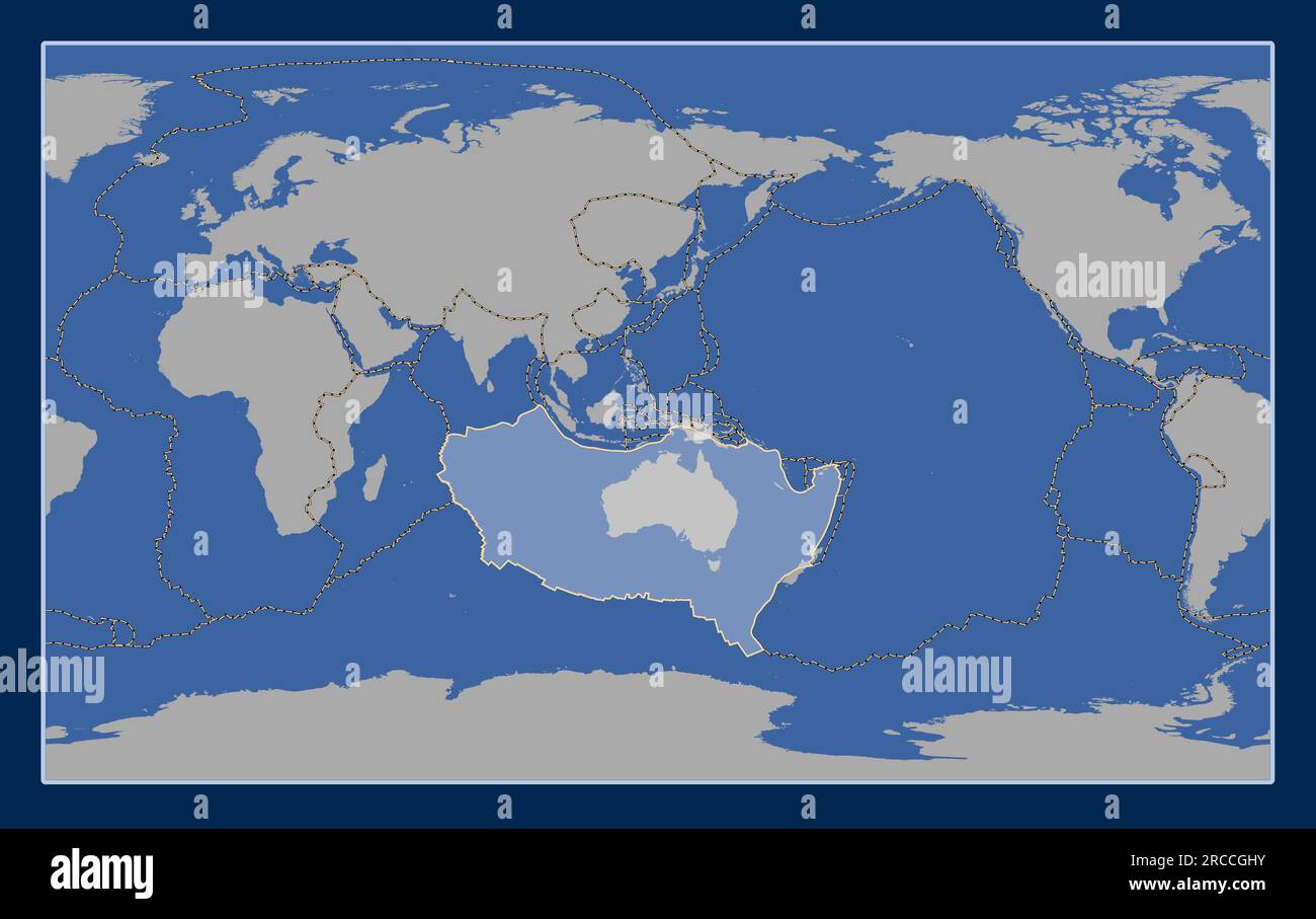 Shape Of The Australian Tectonic Plate On The Solid Contour Map In The Compact Miller Projection
