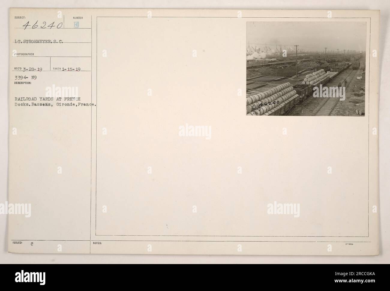 The photograph shows the railroad yards at the French Docks in Bassens ...