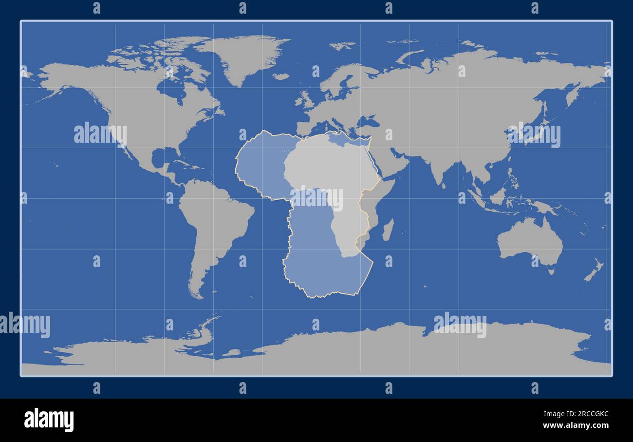 Shape Of The African Tectonic Plate On The Solid Contour Map In The Compact Miller Projection