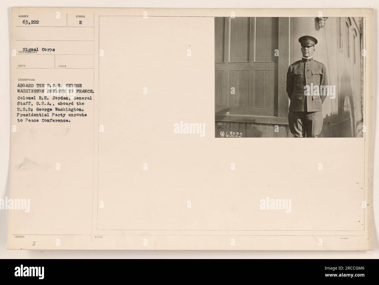 Colonel R.H. Jordan, General Staff, U.S.N., aboard the U.S.S. George ...