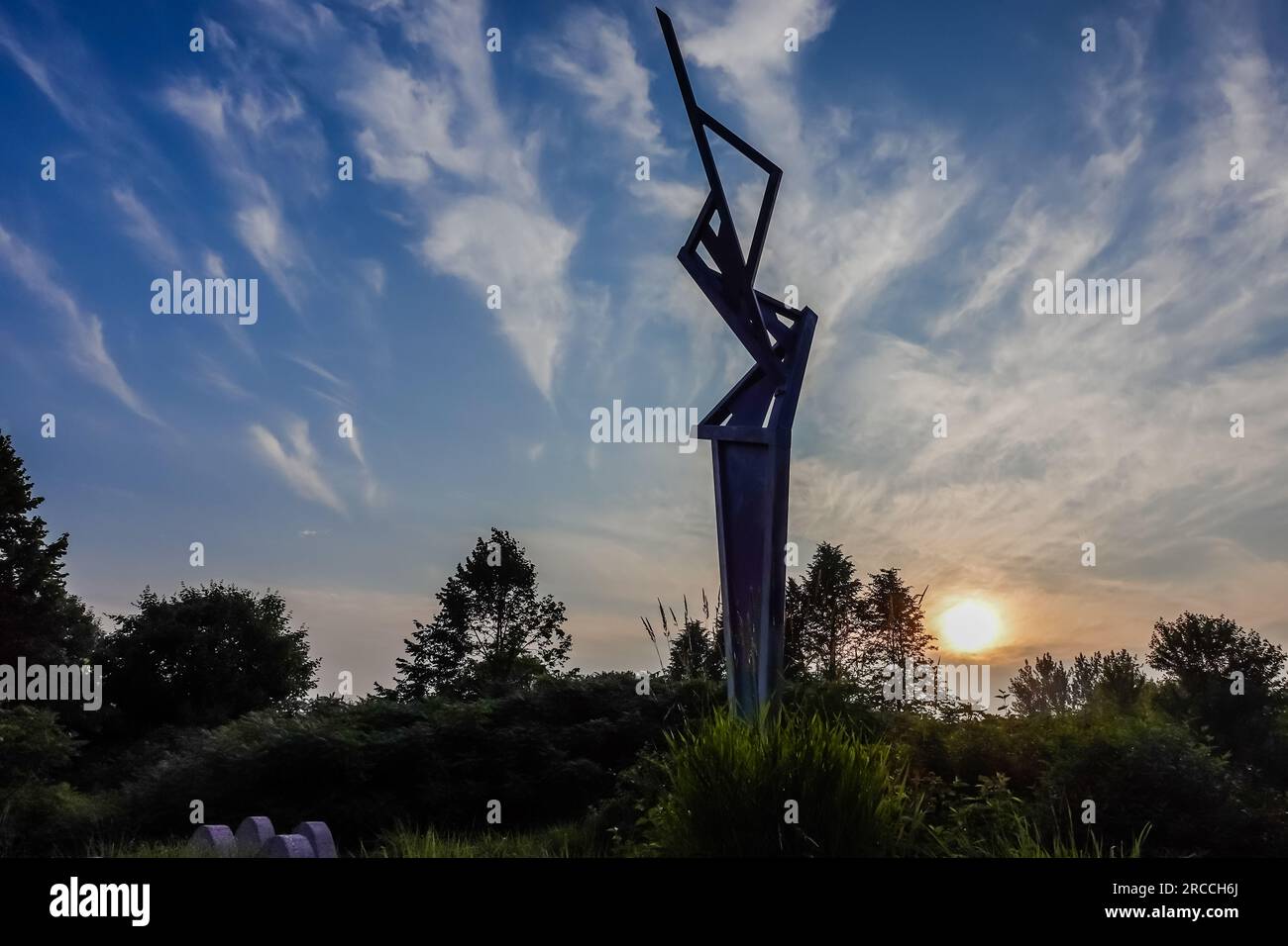 Outdoor steel sculpture 'The storm' represents the dynamic and powerful ...