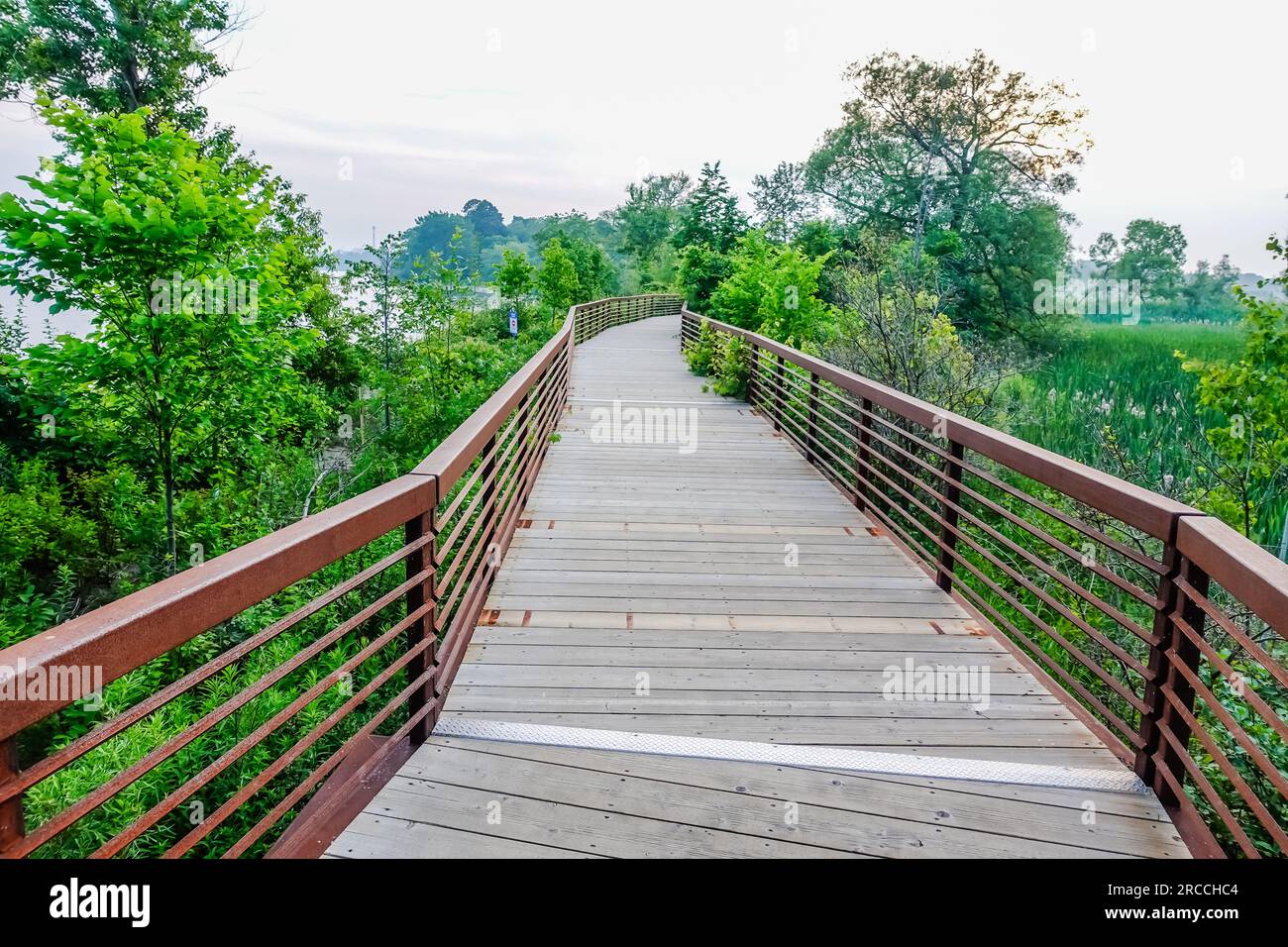 pedestrian boardwalk, part of waterfront trail in Ajax, Ontario, Canada ...