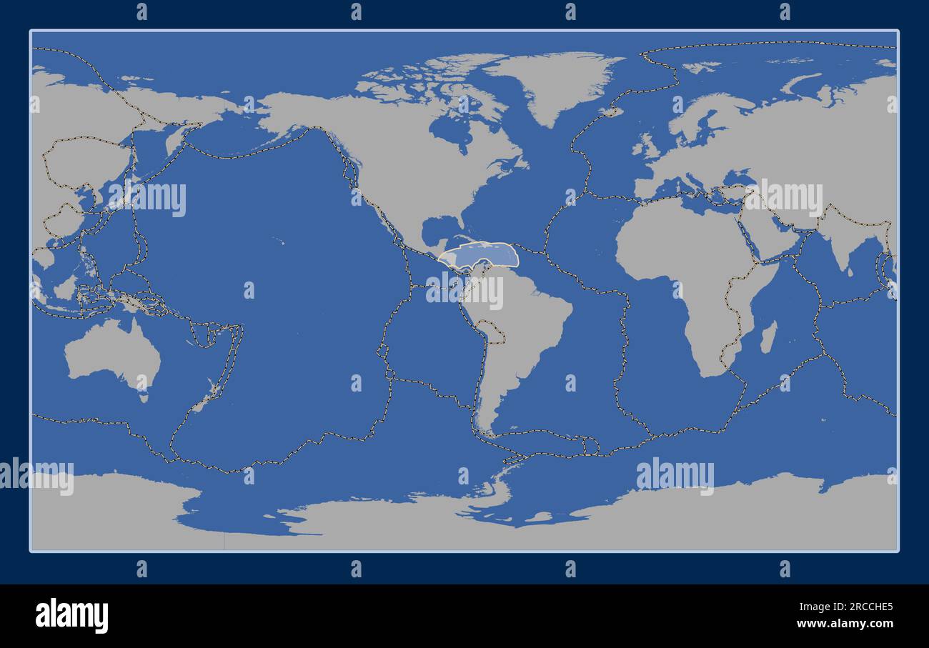 Shape Of The Caribbean Tectonic Plate On The Solid Contour Map In The Compact Miller Projection