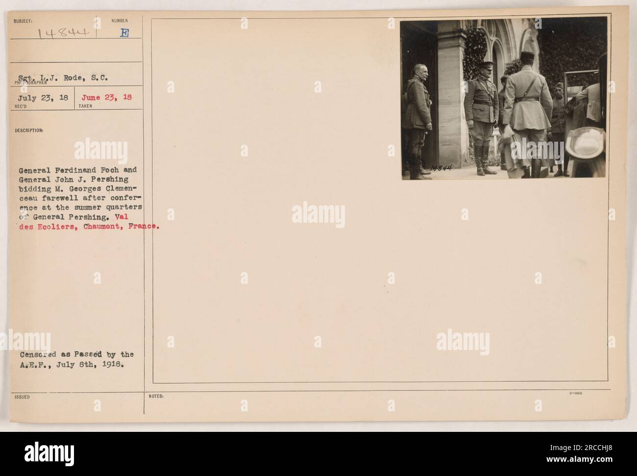 General Ferdinand Foch and General John J. Pershing saying goodbye to M ...