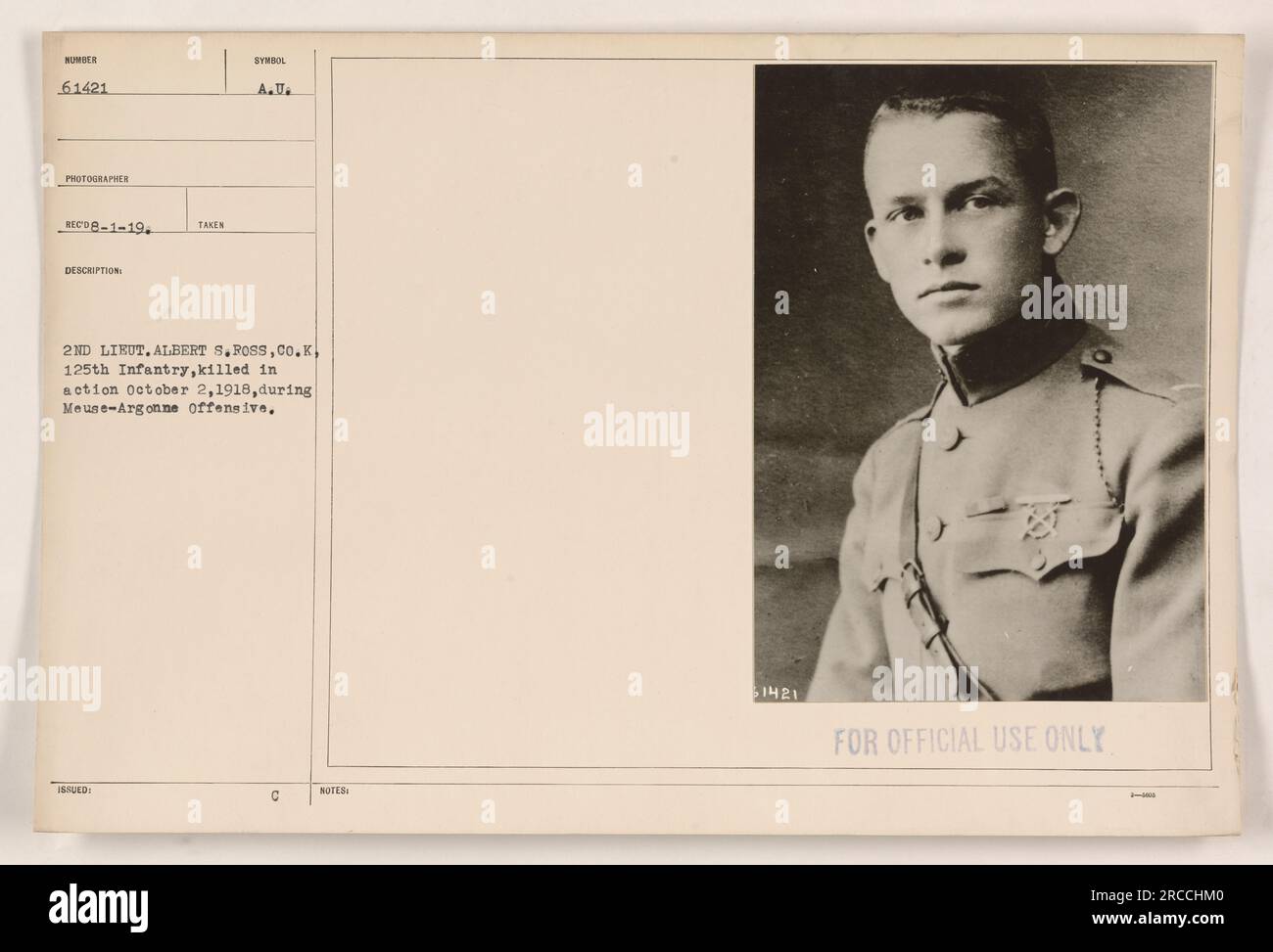 2nd Lieutenant Albert S. Ross, from Company K, 125th Infantry, was ...