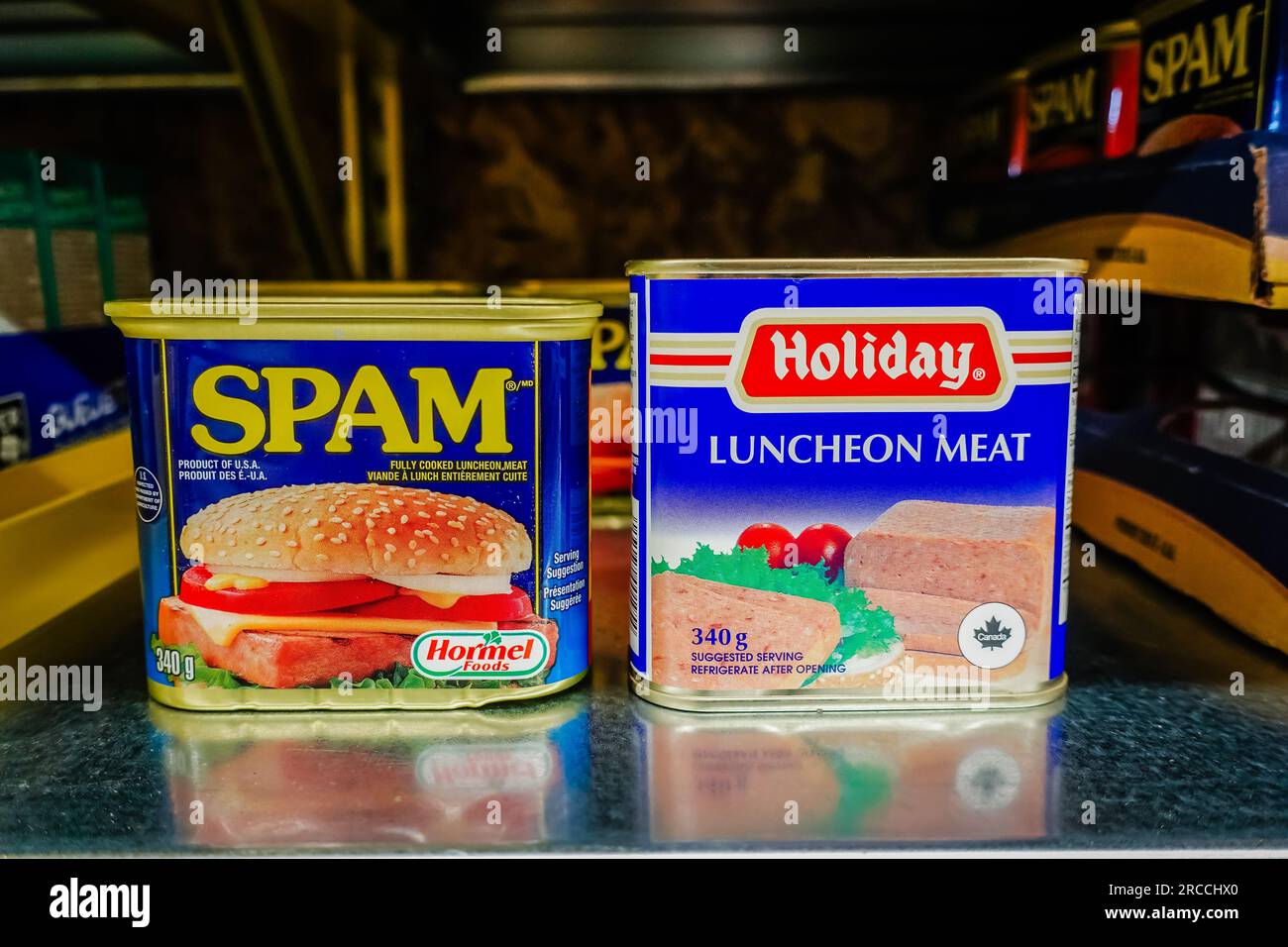 Canned spam and luncheon meat Stock Photo - Alamy