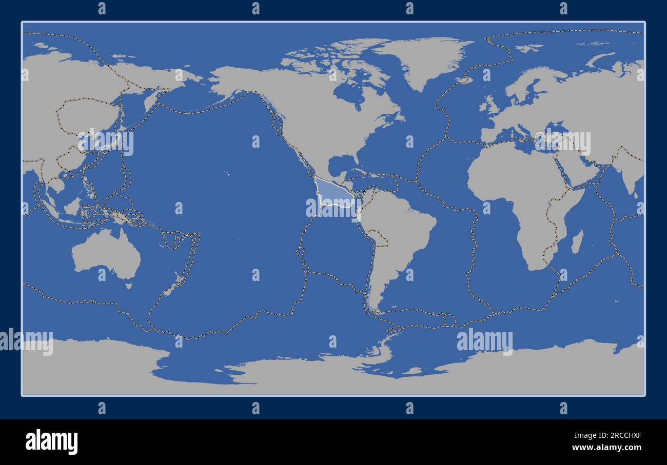 Shape of the Cocos tectonic plate on the solid contour map in the ...