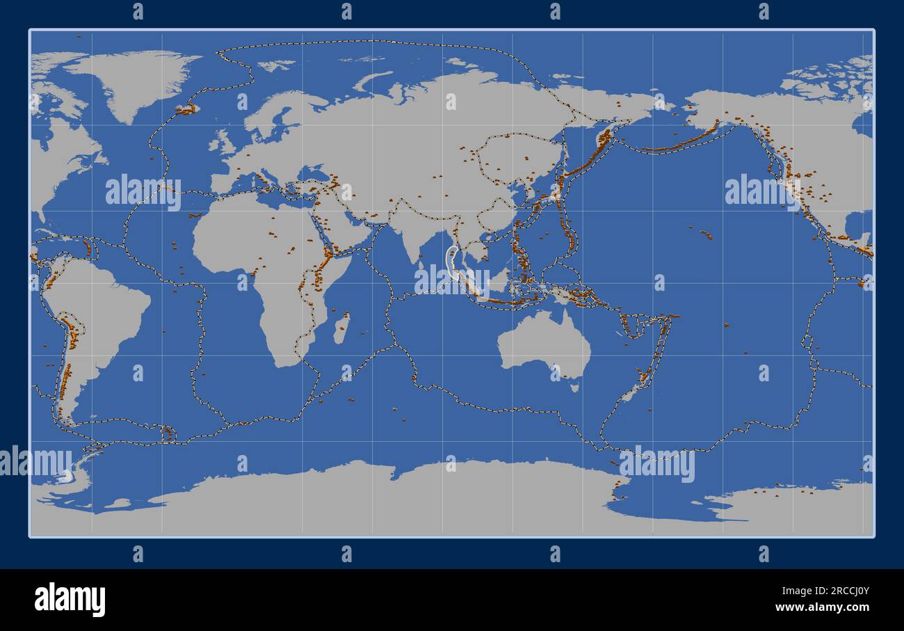 Shape of the Burma tectonic plate on the solid contour map in the ...