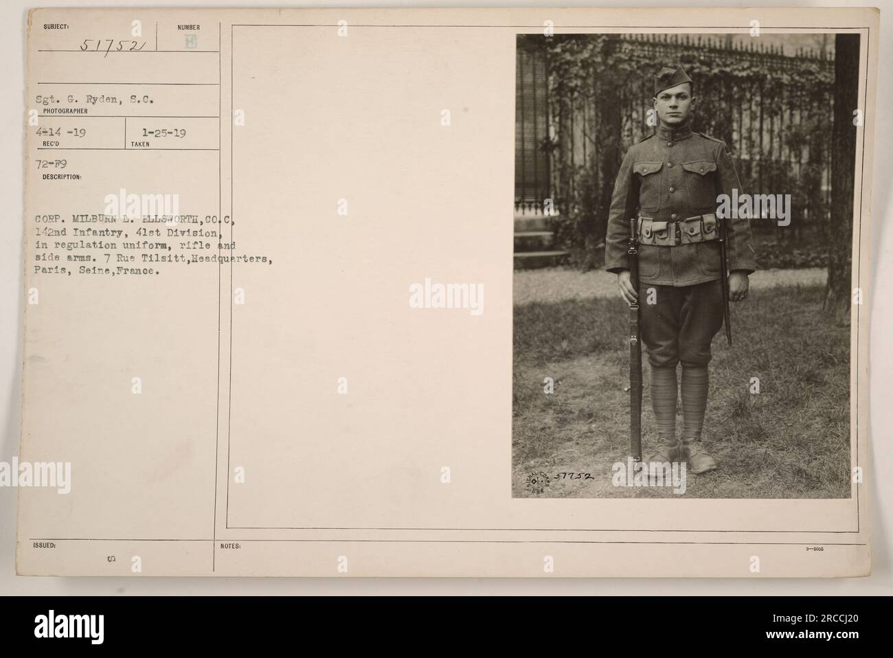 Caption: "Corp. Milburn L. Ellsworth, Co. C, 142nd Infantry, 41st ...