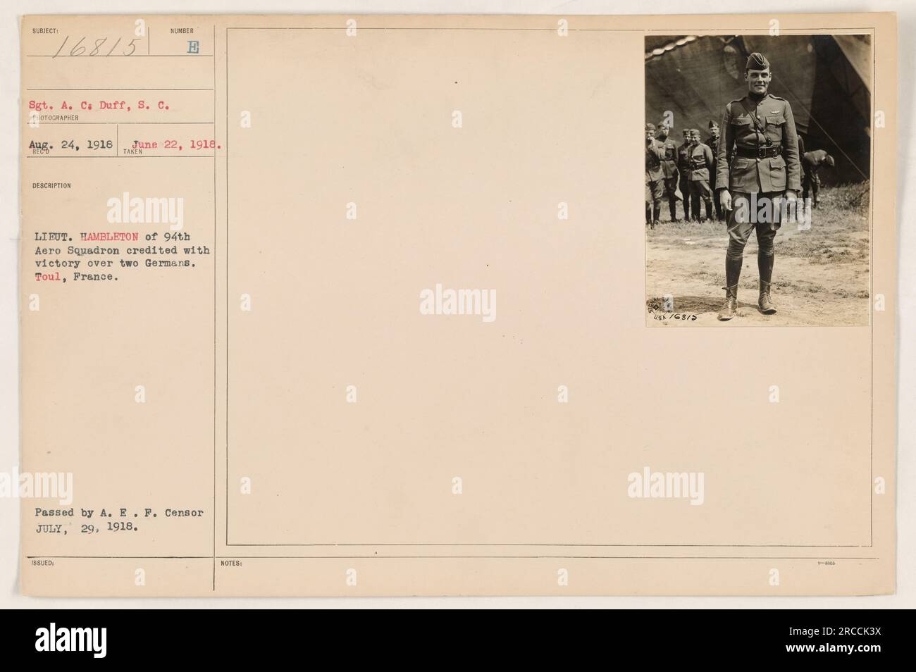 Sergeant A.C. Duff of the Signal Corps captured a photograph on August ...