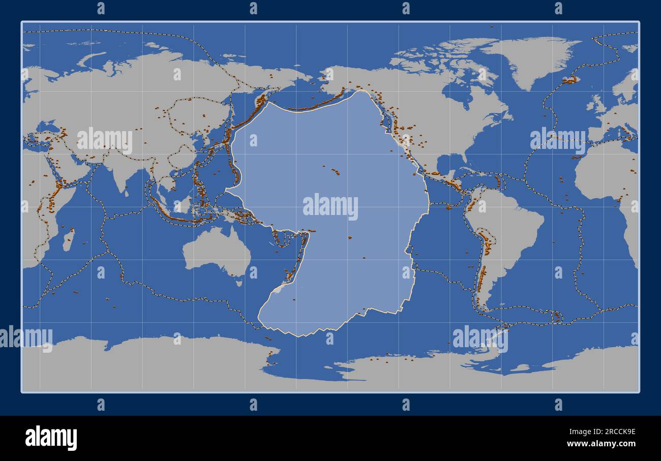 Shape of the Pacific tectonic plate on the solid contour map in the ...
