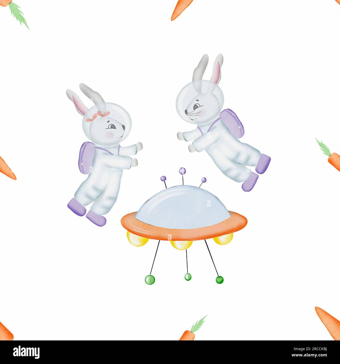 repeating pattern on a space theme. cute bunnies astronauts with ...