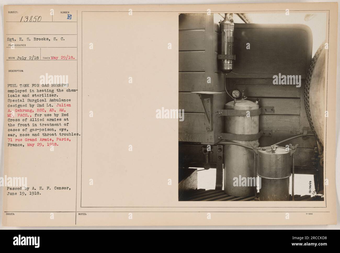Ambulance designed by 2nd Lt. Julien A. Gehrung for Red Cross use in ...