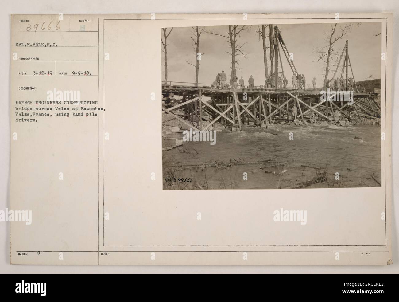 French engineers constructing a bridge across the Velse River in ...