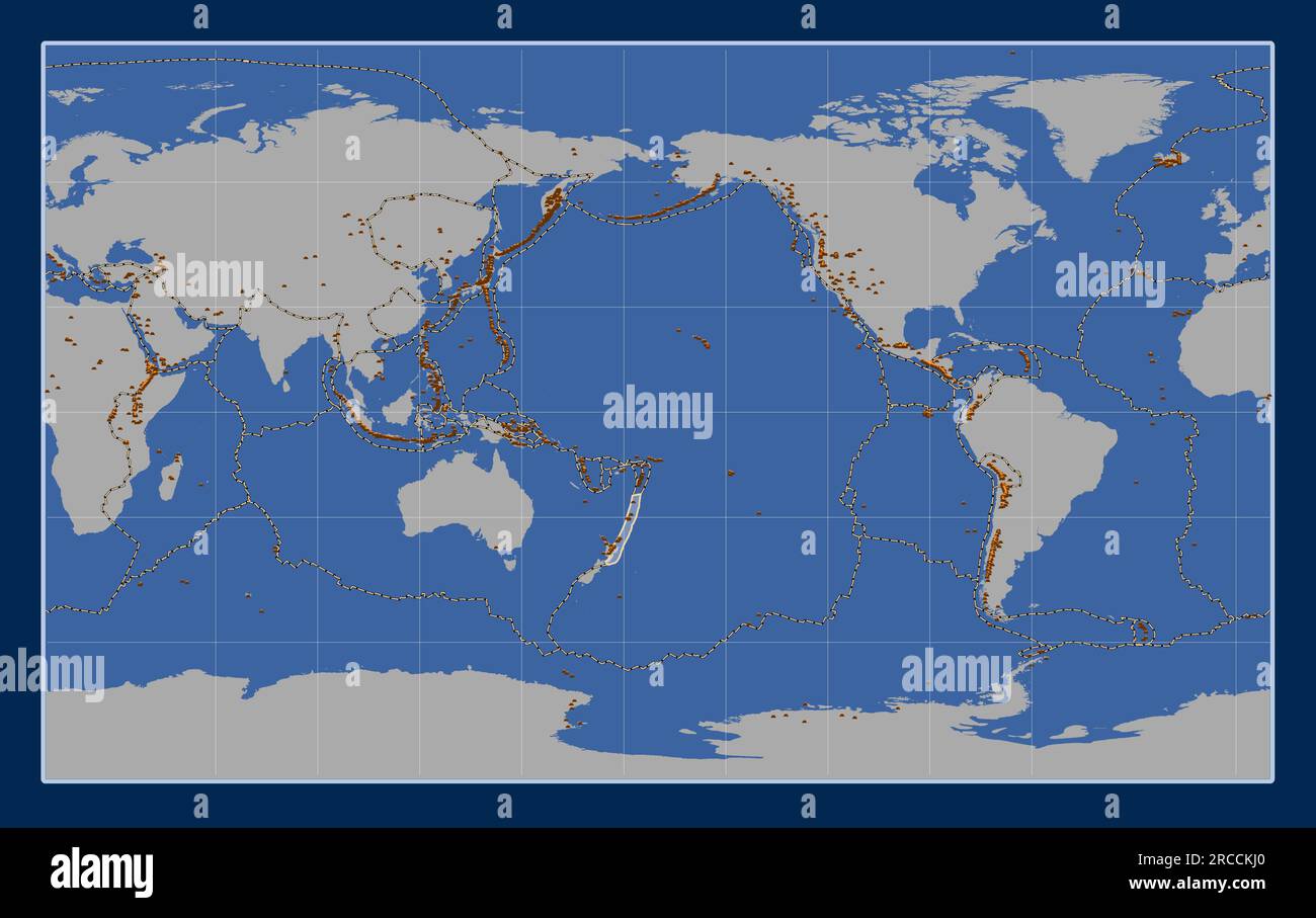 Shape Of The Kermadec Tectonic Plate On The Solid Contour Map In The Compact Miller Projection