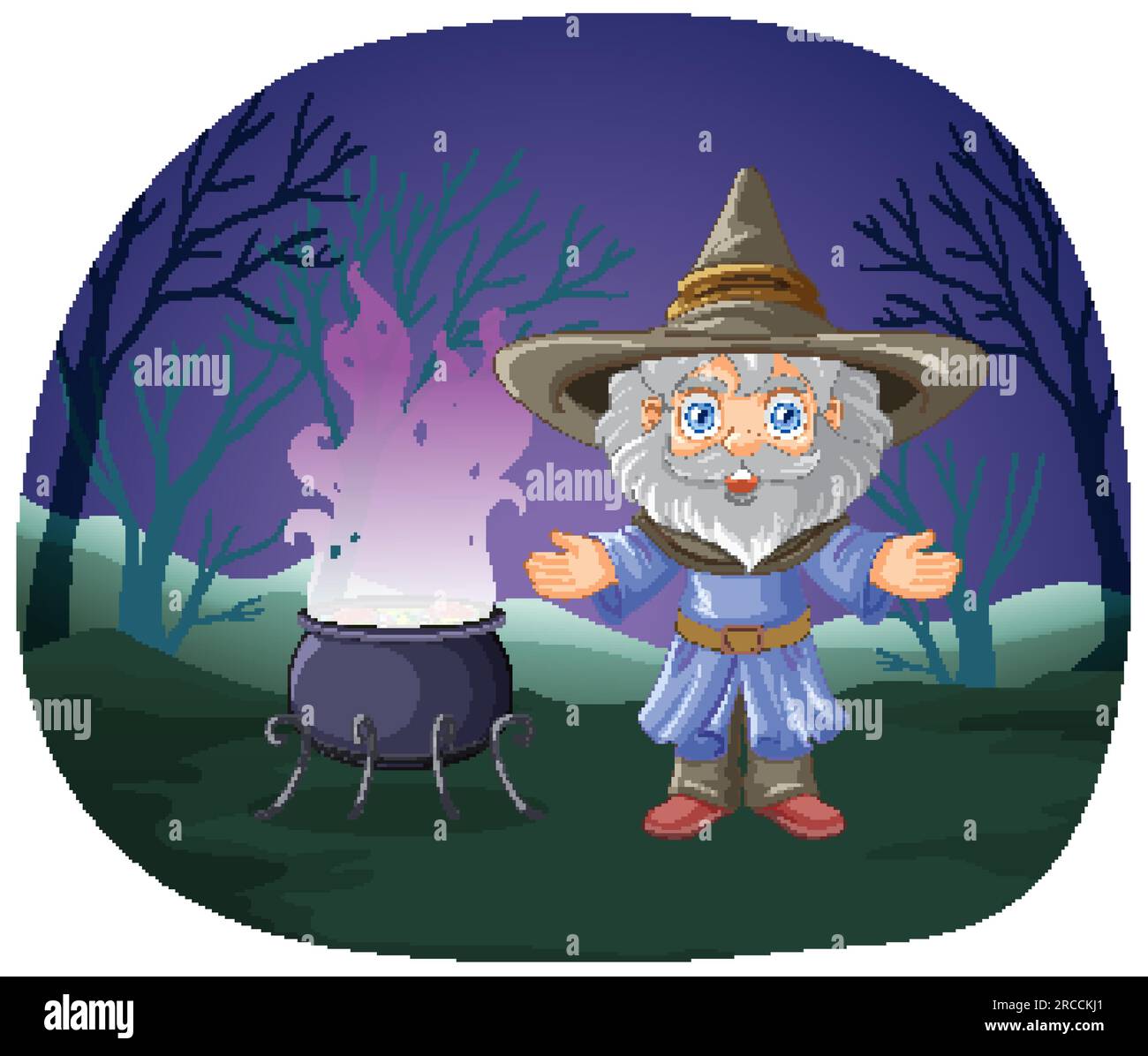 Wizard Cartoon Character with Potion Cauldron illustration Stock Vector ...