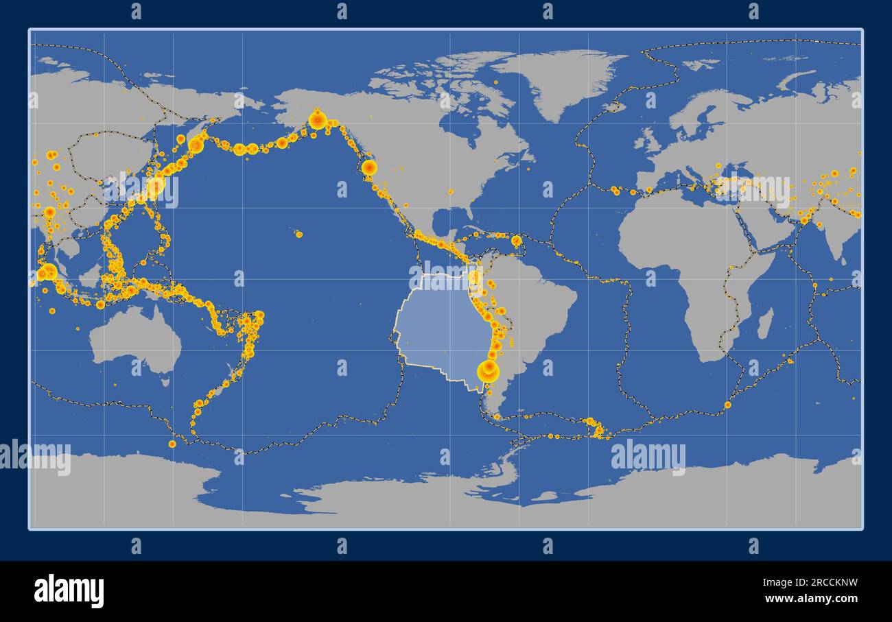 Shape of the Nazca tectonic plate on the solid contour map in the ...