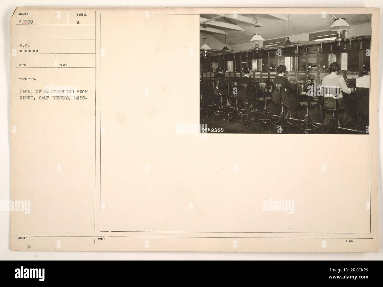 Soldier operating a switchboard at Camp Devens, Massachusetts during ...
