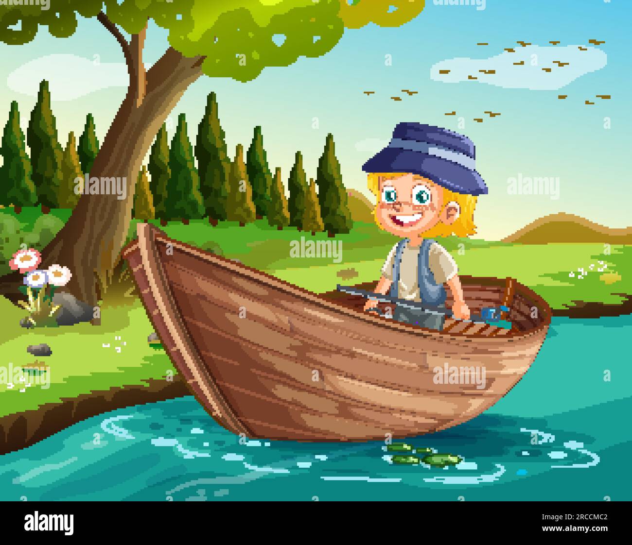 Fisherman Fishing In A Boat Clipart
