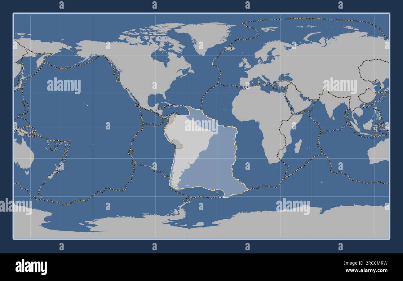 Shape of the South American tectonic plate on the solid contour map in ...