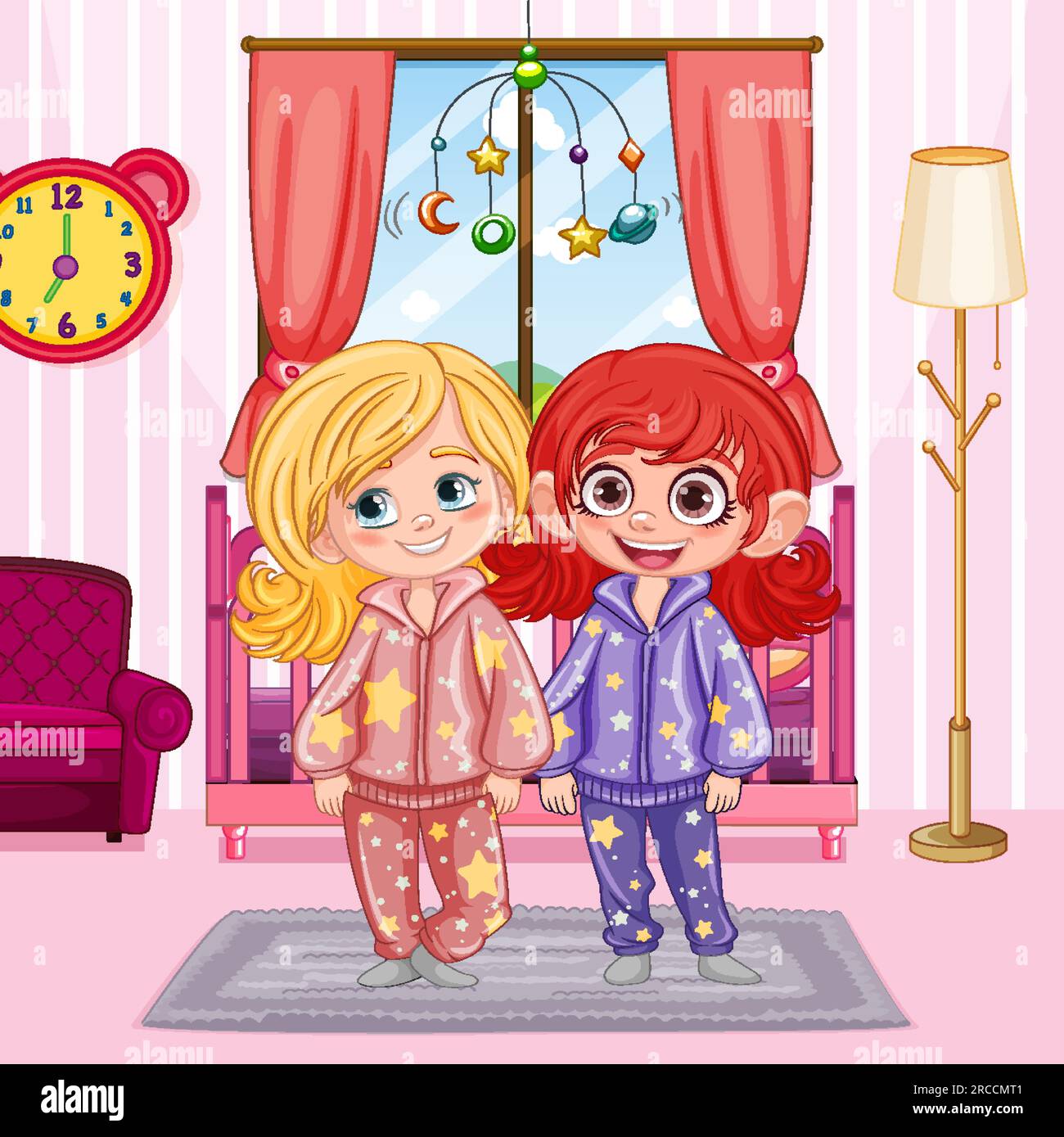 Children in bedroom wearing pajamas illustration Stock Vector Image ...