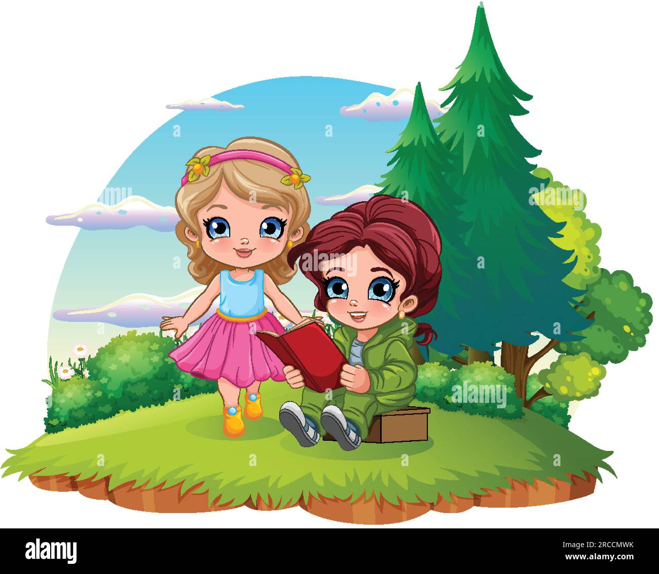 Cute Girl Reading Book in the Garden illustration Stock Vector Image & Art - Alamy