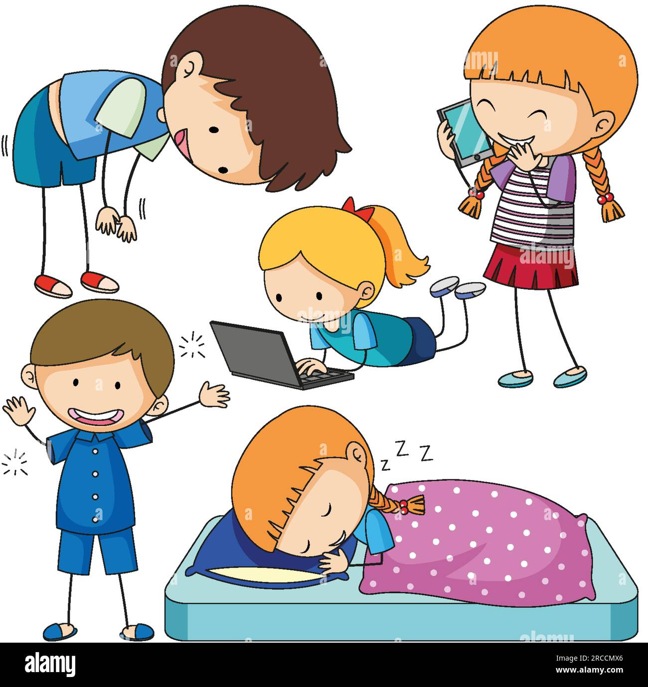 Fun Doodle Kids Doing Various Activities illustration Stock Vector ...