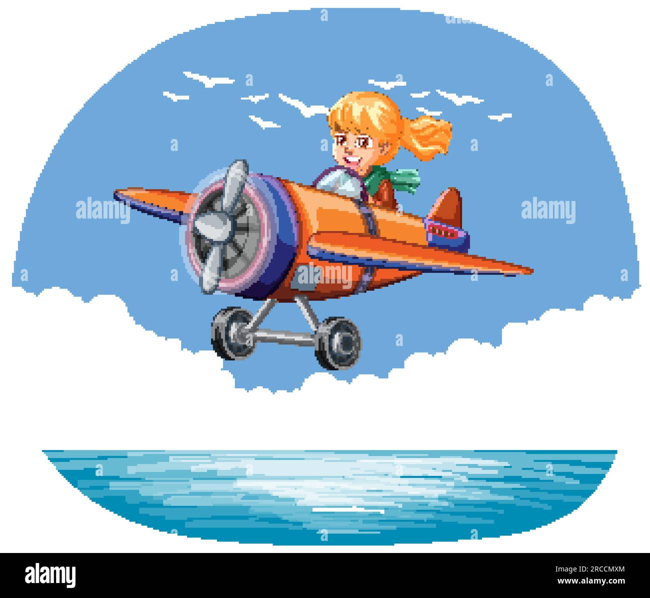 Pilot flying plane over the sea illustration Stock Vector Image & Art ...