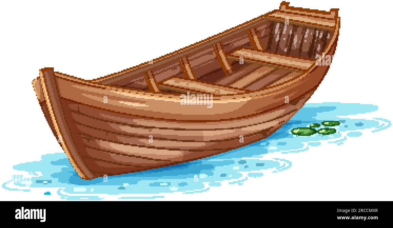 Wooden Boat on Water Surface illustration Stock Vector Image & Art - Alamy