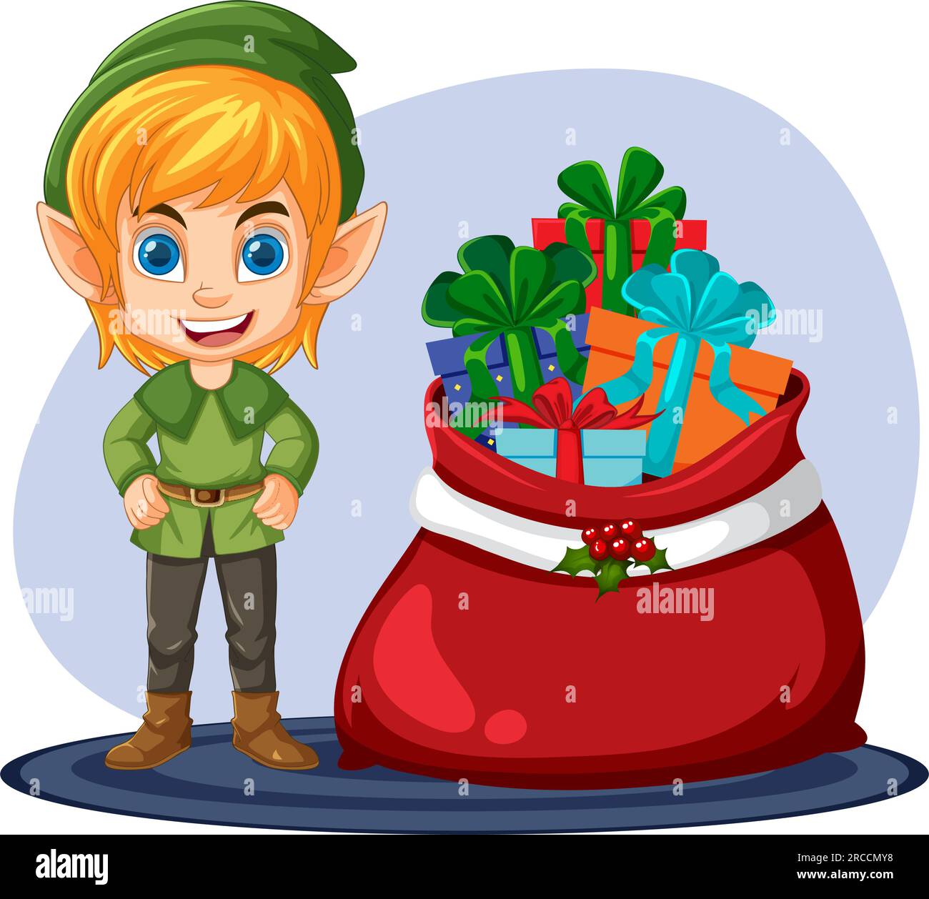 Elf with Christmas gift illustration Stock Vector Image & Art - Alamy