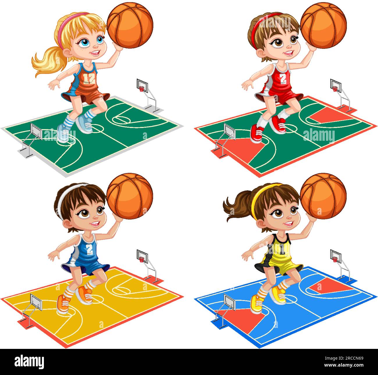 Collection of Different Girls Playing Basketball illustration Stock ...