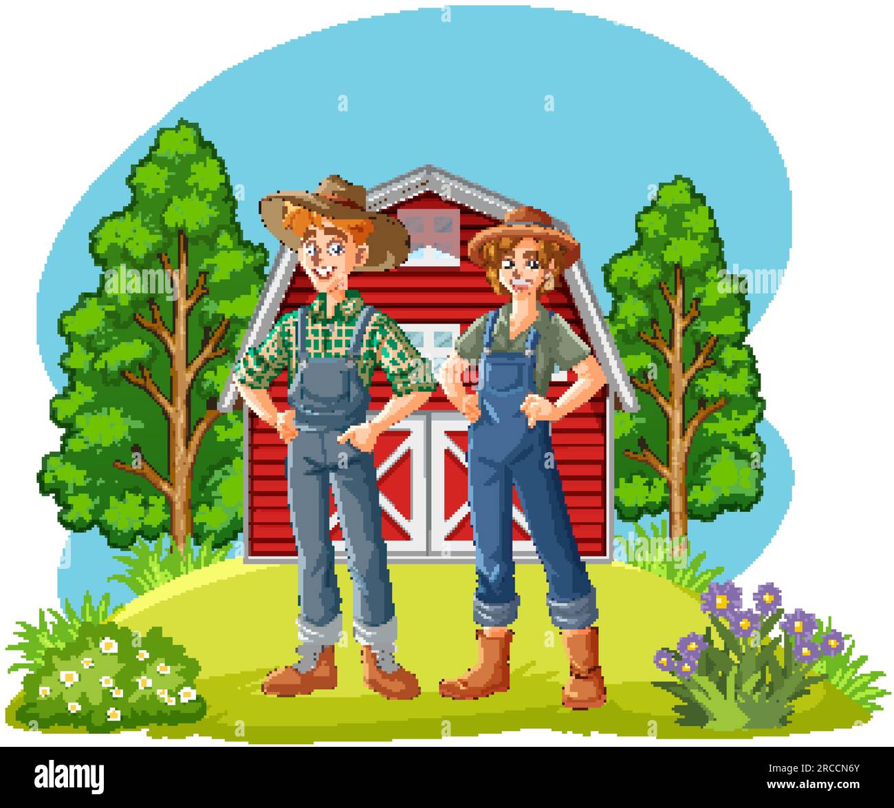 Farmer Couple In Farm Scene illustration Stock Vector Image & Art - Alamy