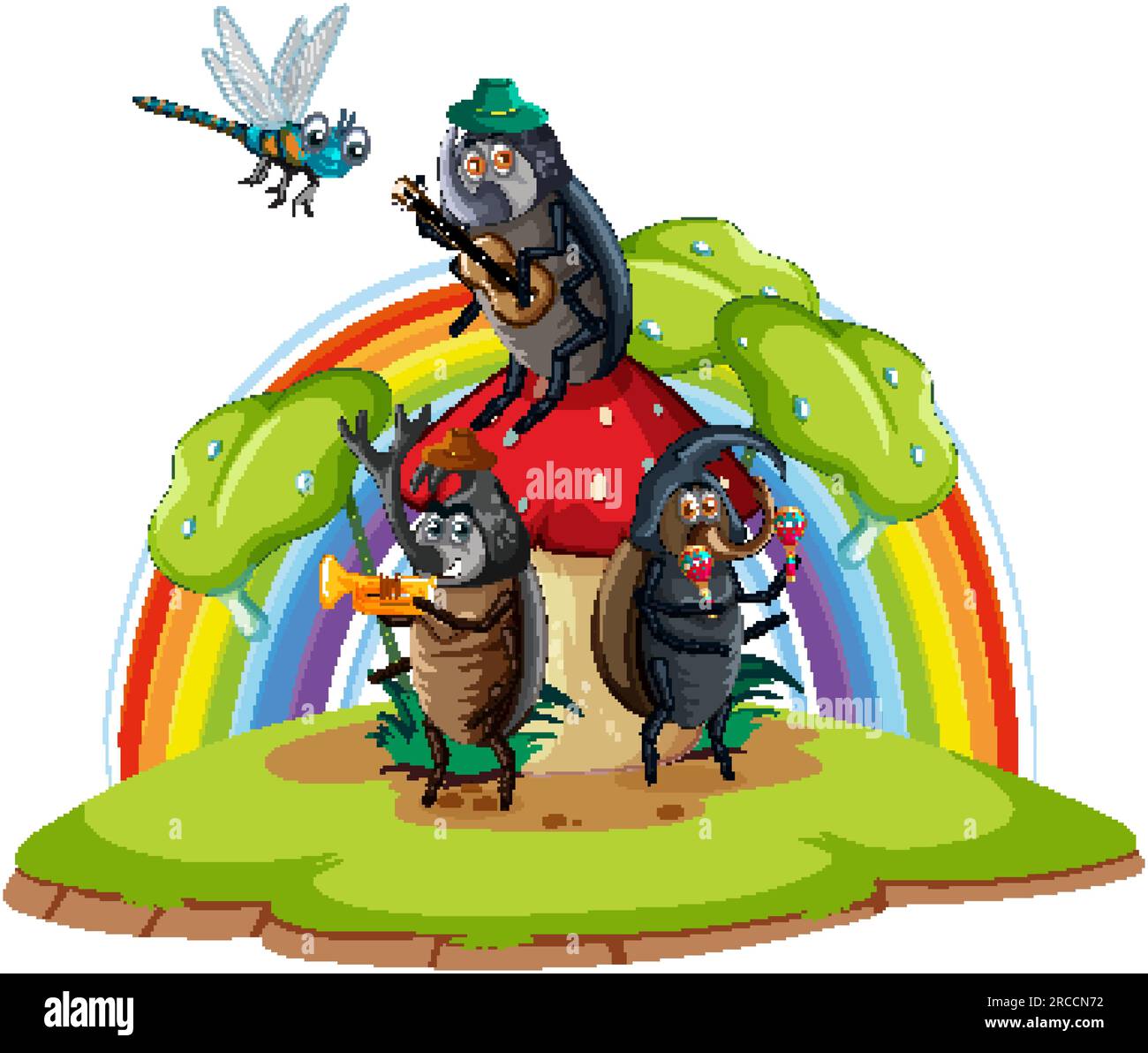 Group of Beetle Playing Music in cartoon Style illustration Stock ...