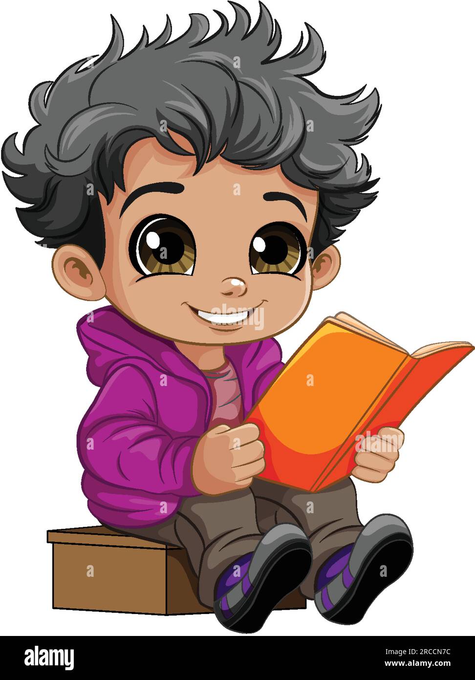 Cute Boy Reading Book Cartoon Character illustration Stock Vector Image ...