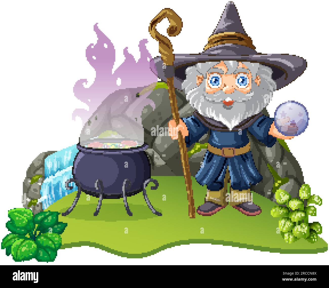 Wizard Cartoon Character with Potion Cauldron illustration Stock Vector ...