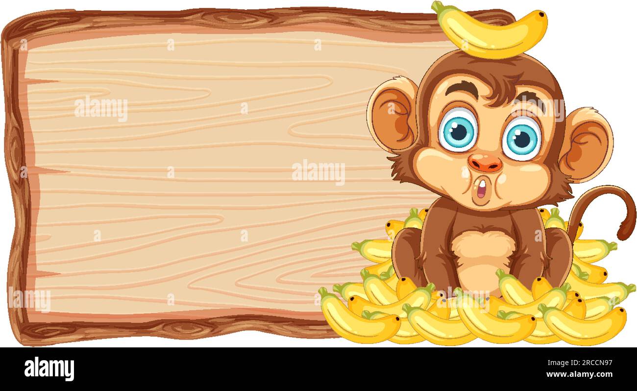 Cute monkey with wooden sign board illustration Stock Vector Image ...