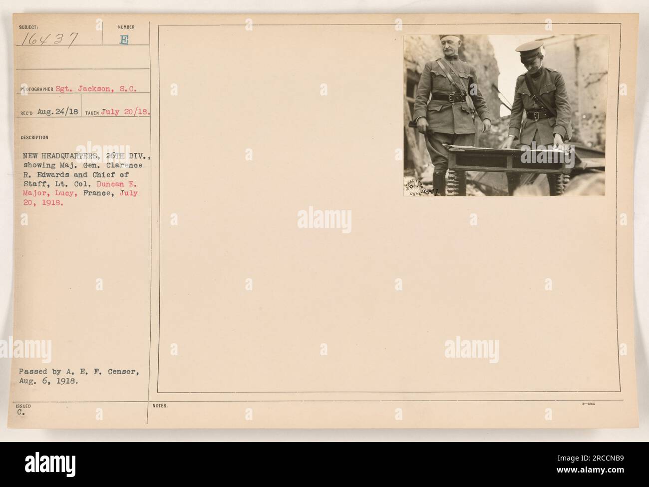 Maj. Gen. Clarence R. Edwards and Chief of Staff, Lt. Col. Duncan E ...