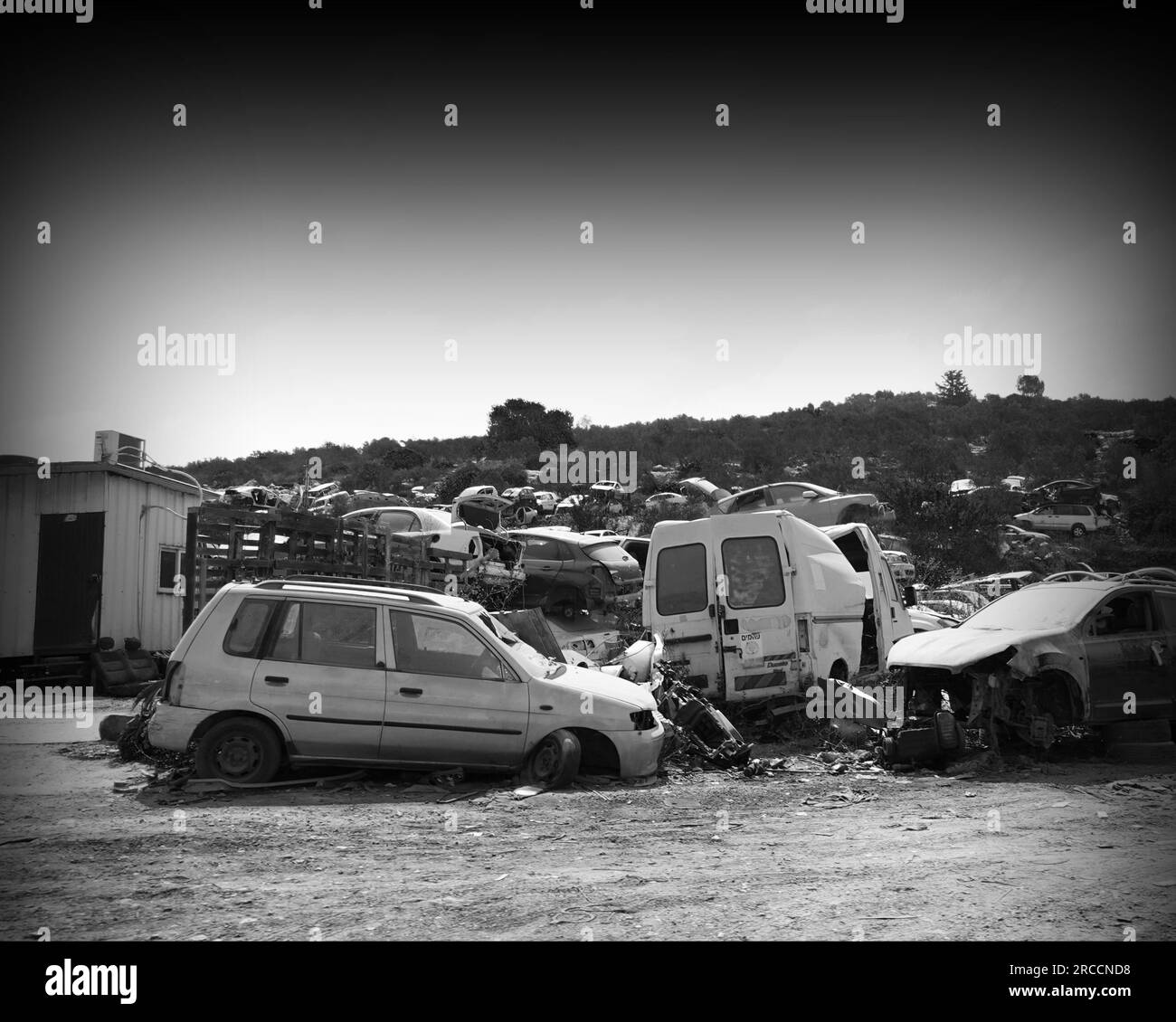 Pile of discarded old cars on junkyard. Environmental problem concept ...