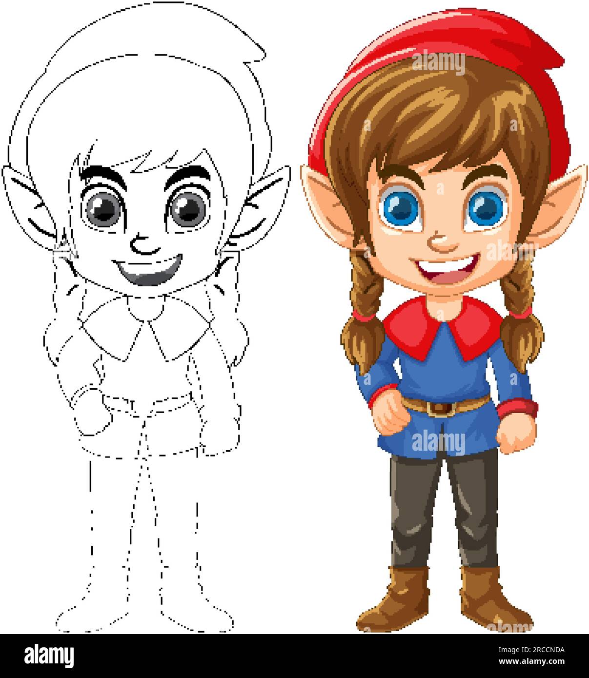 Cute elf cartoon isolated doodle outline illustration Stock Vector ...