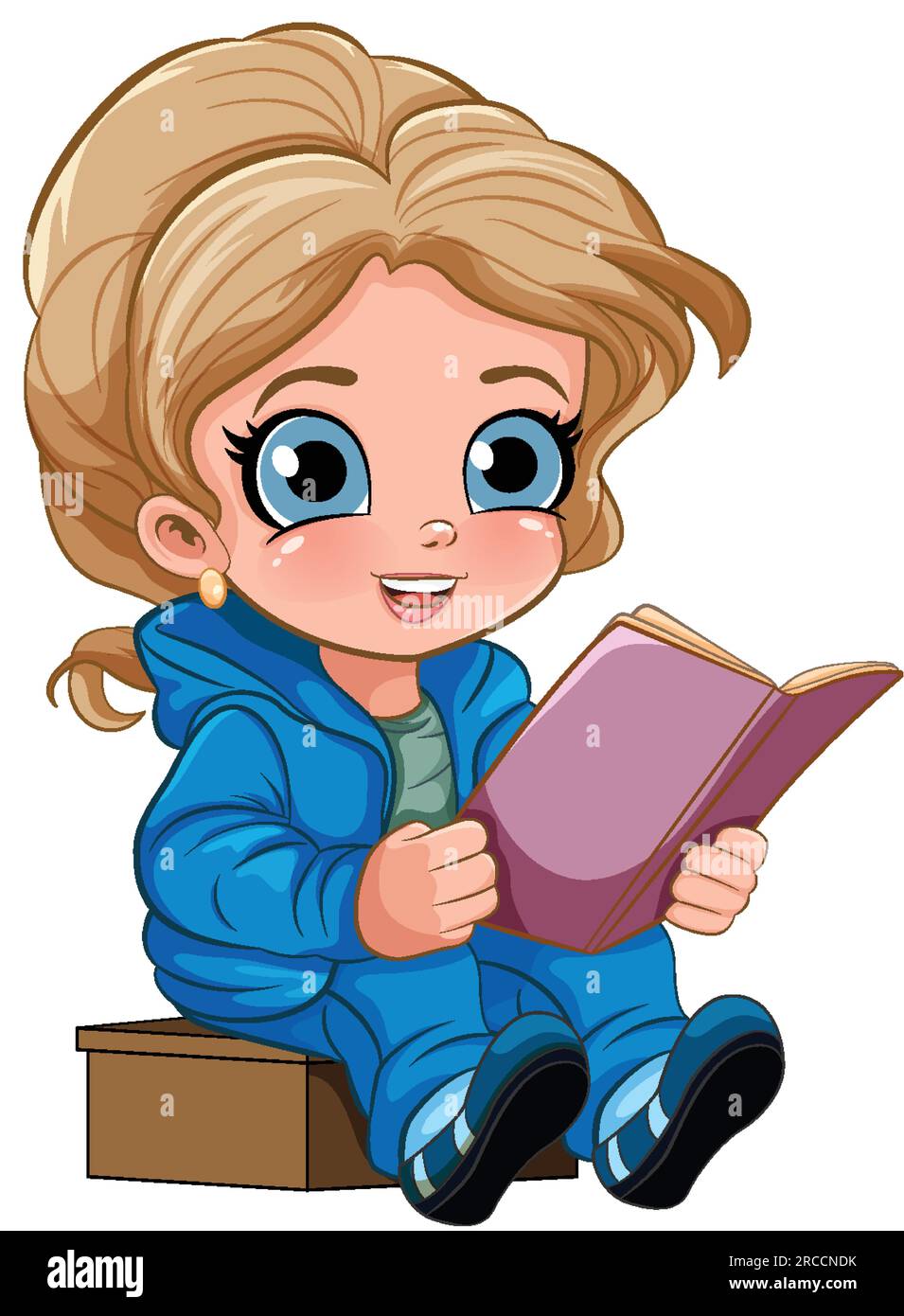 Cute Girl Reading Book Cartoon Character illustration Stock Vector ...