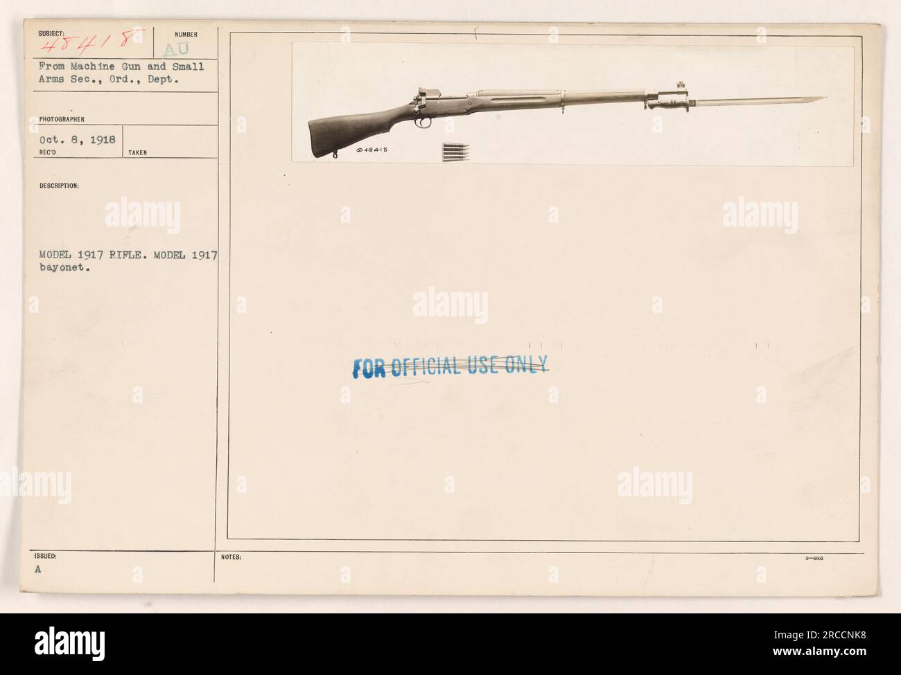A Model 1917 rifle with a Model 1917 bayonet. This photograph was taken ...