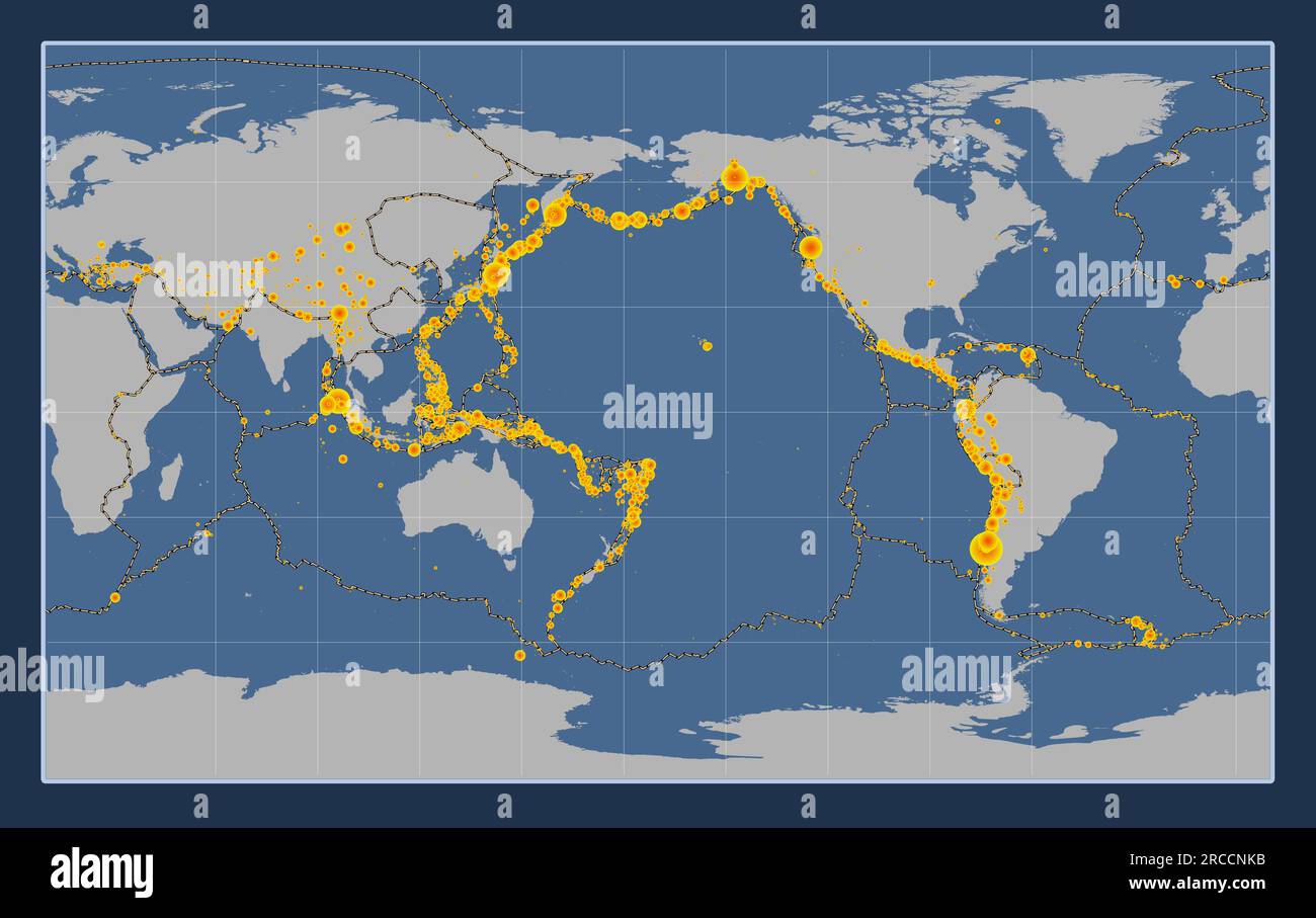 Shape of the Tonga tectonic plate on the solid contour map in the ...