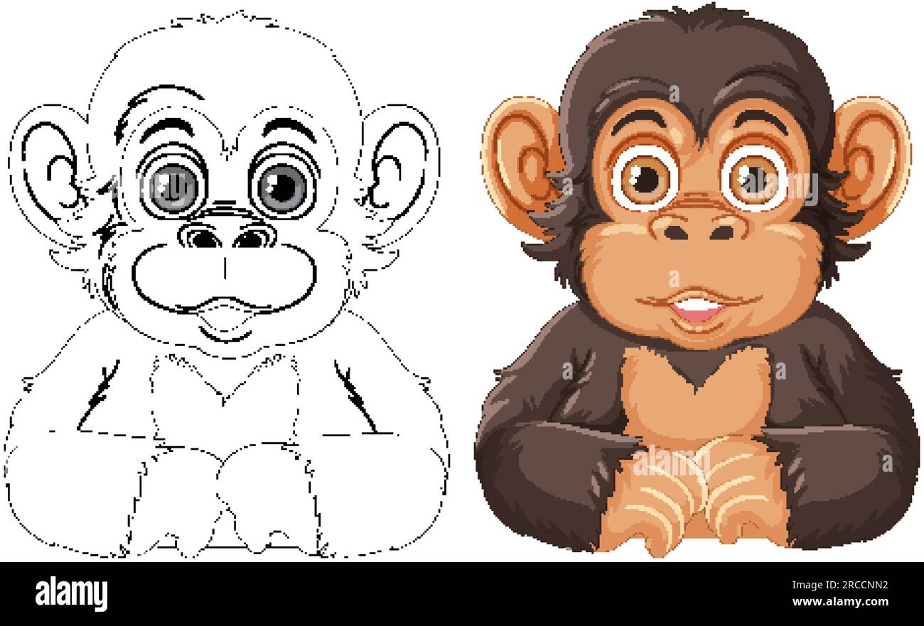 Chimpanzee Cartoon Character Outline for Coloring illustration Stock ...