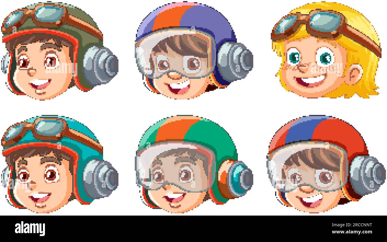Adventure Kids Heads Collection illustration Stock Vector Image & Art ...