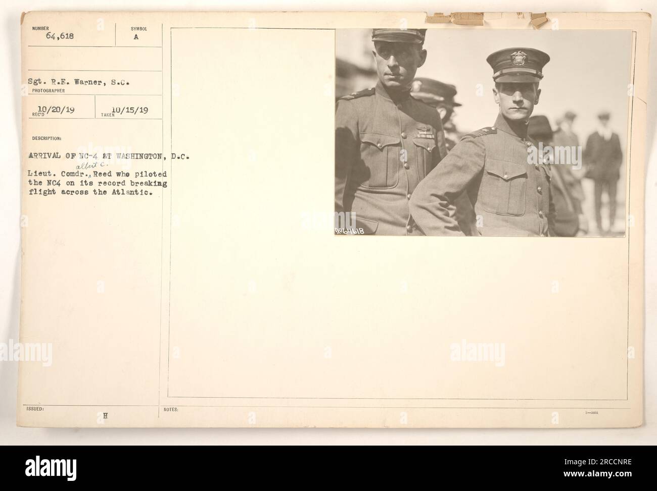 Lieutenant Commander Albert C. Reed, pilot of the NC-4, arrives in ...