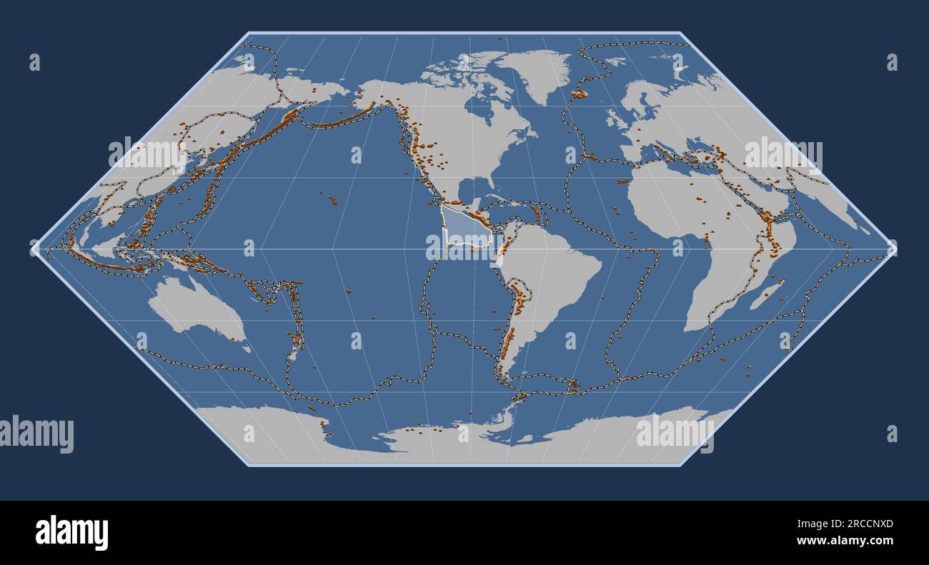 Shape of the Cocos tectonic plate on the solid contour map in the ...
