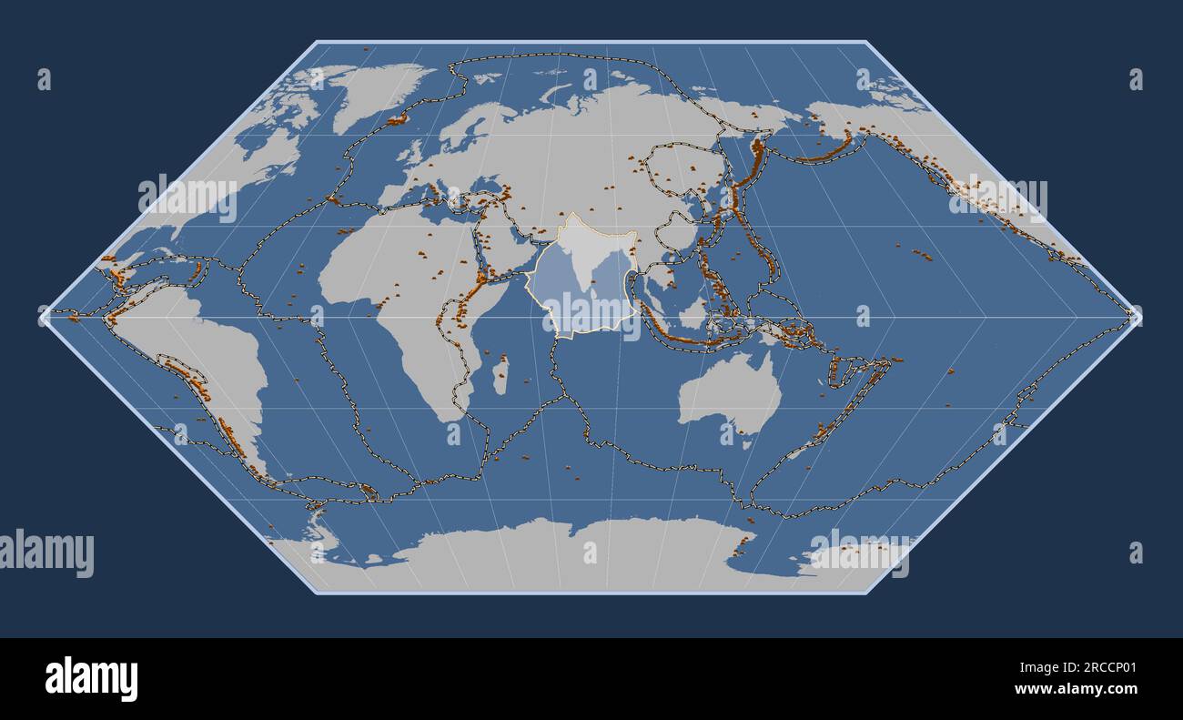 Shape Of The Indian Tectonic Plate On The Solid Contour Map In The Eckert I Projection Centered